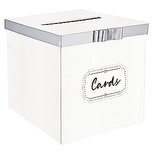 KOLUTI White Wedding Card Box, 10"x 10" Large Gift Card Box with Ribbon & Card, Elegant Memory Envelope Boxes for Party, Birthday, Graduation, Retirements, Housewarming, Baby Shower