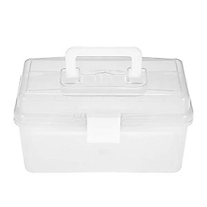 mewmewcat art box with handle,Clear Plastic Art Storage Box Watercolor Oil Painting Supplies Multipurpose Case Portable for Artists, White