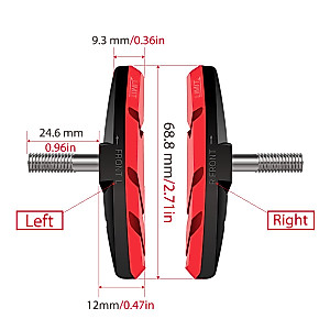 2 Pairs Bicycle V-Brake Pads, Bike 70mm V Brake Blocks Set, Cantilever Brake Pads, Red Black