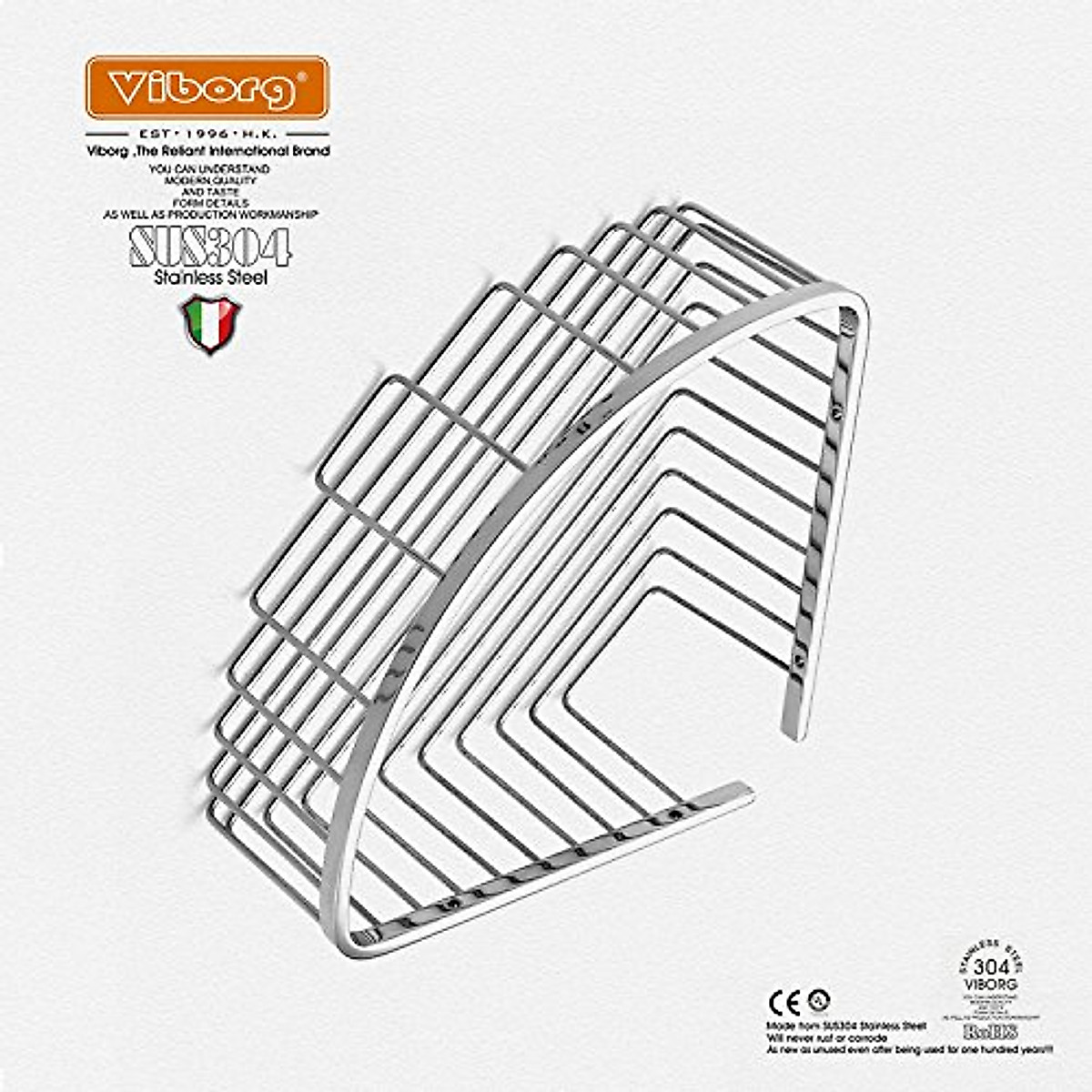 VIBORG Deluxe Solid Thick SUS304 Stainless Steel Wire Wall Mounted Single Tier Bathroom Corner Shower Basket Bath Caddy Shelf Organizer Storage Holder for Shampoo Conditioner. Polished mirror-like