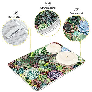 Dish Drying Mat For Counter Colorful Succulent Fast Draining 16 x 18 Inch Can Folded for Kitchen