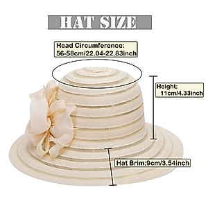 Wide-Brim Kentucky-Organza-Derby-Hat for Women Lady Tea Party Fascinators Cap Church Wedding Cap with Flower Beige