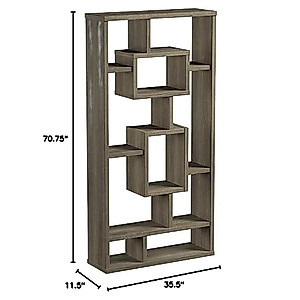 Coaster Furniture Geometric Cubed Rectangular Bookcase 11.5" D x 35.5" W x 70.75" H Weathered Grey 800512