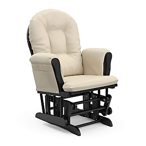 Storkcraft Premium Hoop Glider and Ottoman (Cherry Base, Beige Cushion) – Padded Cushions with Storage Pocket, Smooth Rocking Motion, Easy to Assemble, Solid Hardwood Base