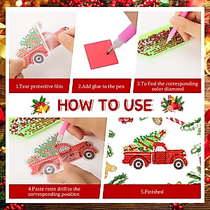 Ferraycle 12 Pieces Christmas Diamond Painting Kits 5D DIY Diamond Painting Keychain Christmas Hanging Diamond Art Kits Diamond Art Christmas Ornaments for Kids Crafts Family Decor (Classic Style)