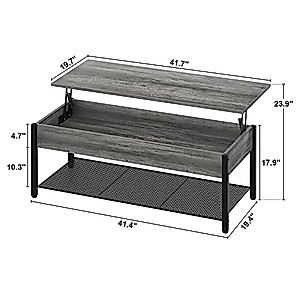 Homieasy Coffee Table, Lift Top Coffee Table with Storage Shelf and Hidden Compartment, Modern Lift Top Table for Living Room, Wood Lift Tabletop, Metal Frame - Black Oak