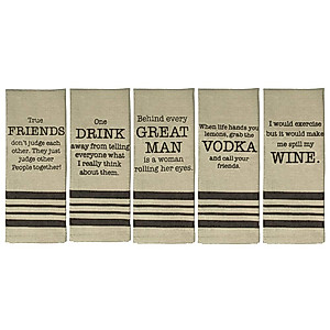 fillURbasket Funny Kitchen Towels with Sayings Fun Dish Towels Set with Wine Alcohol Drinking Theme Man Cave Gift 5 Flour Sack Towels for Bar Kitchen Decor Dish Drying 16x28 Cotton
