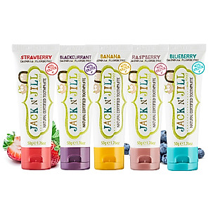 Jack N' Jill Natural Toddler Toothpaste for Baby, Kids and Infants 6 Months & Up, Fluoride Free Training Toothpaste for Toddlers 1-3 (1.76 Fl Oz (Pack of 5), Variety)