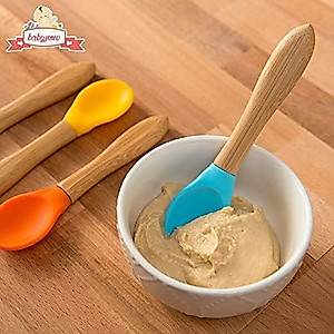 Bamboo Baby Spoons 4 PACK - Toddler Weaning Spoon - Bamboo Handle Silicone Soft Tip Spoon 5.5” Toddlers Weaning Baby Food Utensil - Mom Baby Travel Spoonset