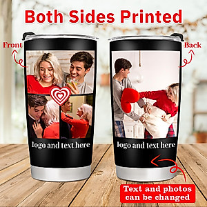 Personalized Coffee Tumbler with Pictures Text - 20oz Custom Leak Proof Tumblers Travel Cup with Lid, Custom Photo Gifts for Birthday Anniversary Christmas for Women Men