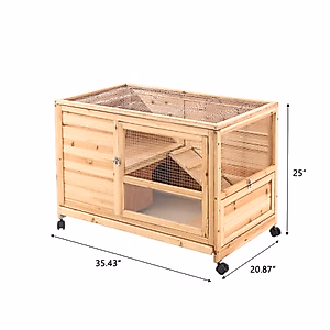 YOLENY Rabbit Hutch, Wooden Small Animal Cage, Bunny Hutch Indoor Rabbit Cage, Outdoor Guinea Pig Cage Hedgehog Cage, Removable Tray, Safety Lock, Galvanized Mesh Wires, Access Ramps