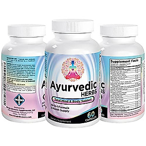 Ayurvedic Herbs (All-in-1) Supplement 2-Month Supply - Ayurveda Mind, Body & Spirit Herbal Blend Complex with 17 Active Ingredients - Natural Ayurvedic Supplements - Easy to Swallow - 60 Capsules