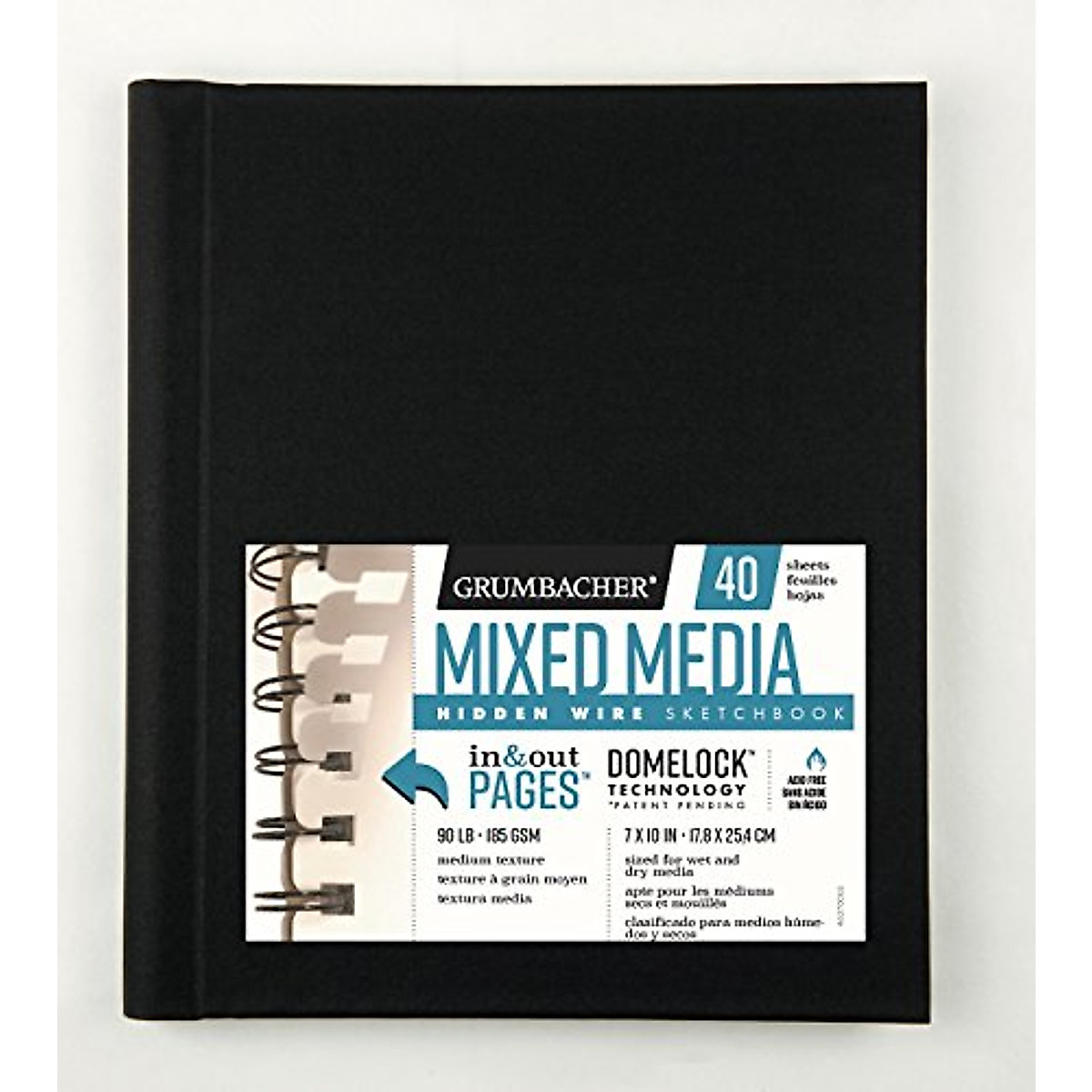 Grumbacher Mixed Media Paper Hardcover Sketchbook with In and Out Pages and Hidden Wire, 90 lb. / 185 GSM, 7 x 10 Inches, Side Wired, 40 White Sheets, 460700663