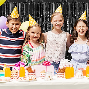 6 Pack Foil Fringe Backdrop Curtains, 3.28 x 8.2 ft Black Tinsel Streamers Metallic Tinsel Foil Fringe Curtains Photo Booth Backdrop for Birthday Wedding Graduation Halloween Party Decorations