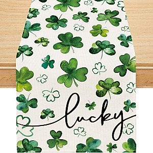Siilues St Patricks Day Table Runner, Lucky St Patricks Day Decoraions Green Shamrock Seasonal Spring Holiday Table Decorations for Indoor Outdoor Dining Table Decor (13'' x 72'')