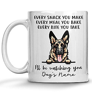 Personalized German Shepherd Coffee Mug, Every Snack You Make I'll Be Watching You, Customized Dog Mugs for Mom Dad, Gifts for Dog Lover, Mothers Day, Fathers Day, Birthday Presents