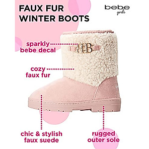 bebe Girls' Winter Boots - Microsuede Boots with Faux Fur Shearling Ankle Cuffs, Size 2 Little Kid, Blush