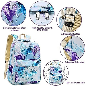 Bluboon School Backpack Set Girls Womens Laptop Bookbag Casual Daypack Fits 15 inch Laptop with Lunch Tote Bag and Pencil Bag（Purple-3 set)