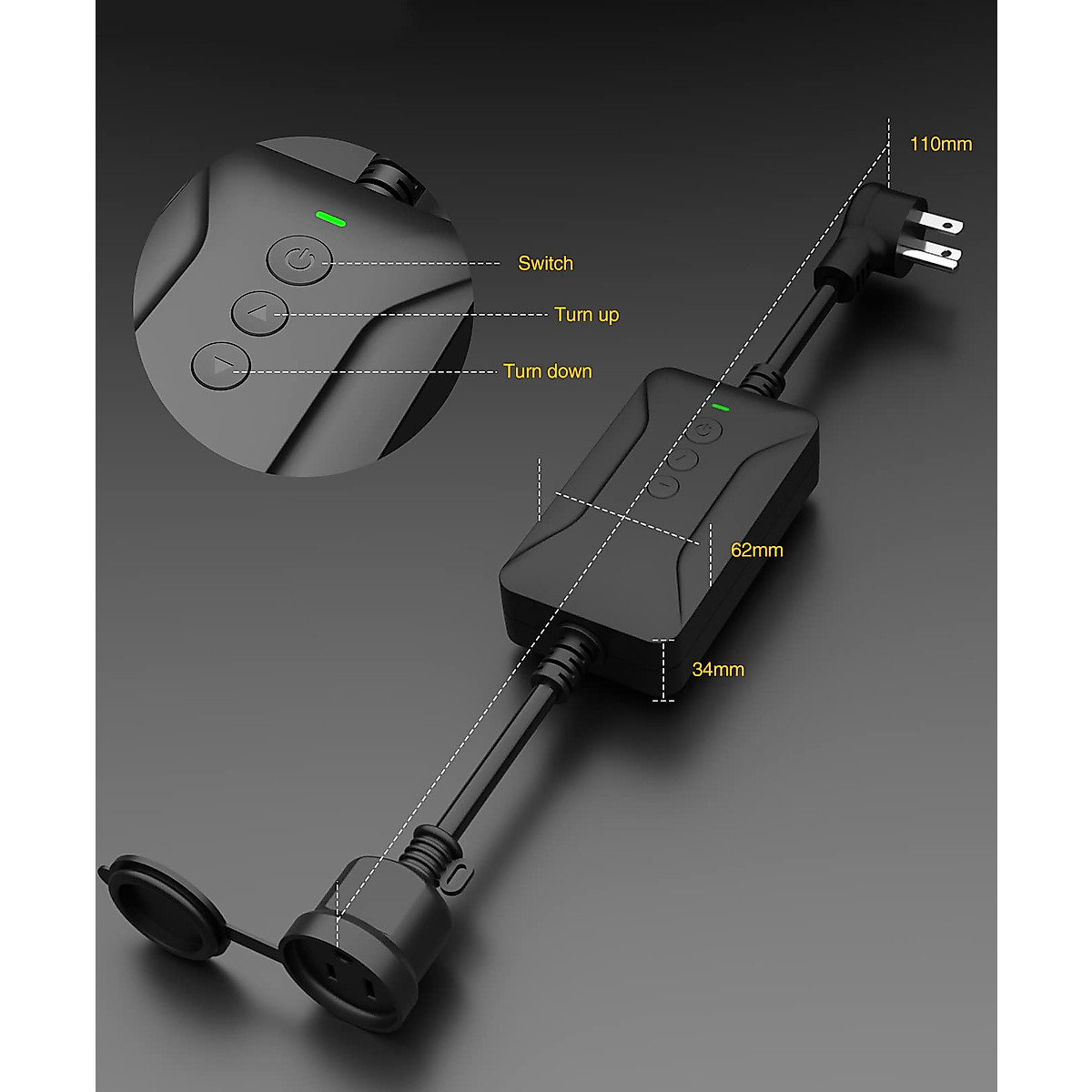 GHome Smart Outdoor Plug Dimmer, WiFi Outlet Timer Works with Alexa Google Assistant, IPX4 Weatherproof Plug-in Dimmer for Outdoor String Lights Decorations, No Hub Required, 2.4GHz WiFi Only