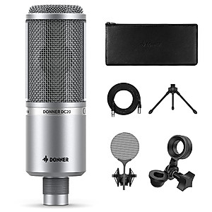 Donner Condenser Microphone, Recording Microphone for Vocal, Instruments & Music, Podcast XLR Microphone for Beginners with Pop Filter, Shock Mount, Optimized Frequency, Ideal for Home Studio, DC-20