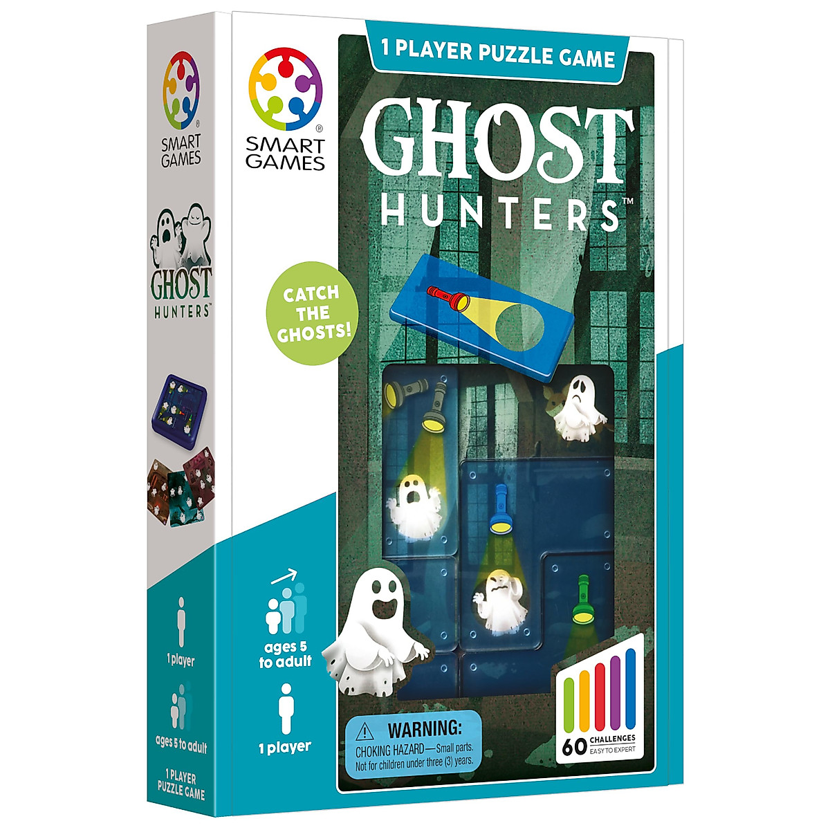 SmartGames Ghost Hunters Travel Game for Kids and Adults, a Spooky, STEM Focused Cognitive Skill-Building Brain Game - Brain Teaser for Ages 6 & Up, 60 Challenges