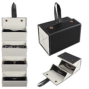 ALANGDUO Sunglasses Organizer Case 4 Slots,Premium Travel Sunglasses Organizer For Multiple Glasses,Sunglasses Travel Case Portable For Women Men(Black)