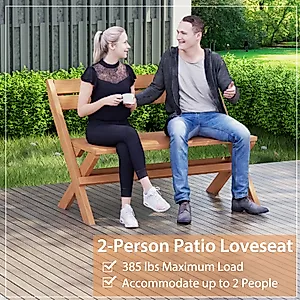Giantex Wood Outdoor Bench Folding - 2-Person Patio Garden Bench with Solid Teak Wood Structure, Natural Appearance, Foldable Park Bench for Patio, Porch, Backyard, Poolside, Outside Bench Seat
