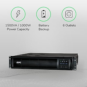 APC 1500VA Smart UPS with SmartConnect, SMT1500RM2UC Rack Mount UPS Battery Backup, Sinewave, AVR, 120V, Line Interactive Uninterruptible Power Supply