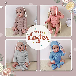 XIFAMNIY Baby Easter Bunny Outfit Romper Bodysuit with 3D Rabbit Ear Hat for Baby Newborn Infant