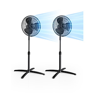 PELONIS 16‘’ Pedestal Stand Up Oscillating Fan with 3 Speeds Settings Ultra Quiet Adjustable Heights for Bedroom, Living Room, Home and Office 2 Packs Black