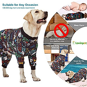 LovinPet Large Dog Pajamas, Wound Care/Post Surgery Shirt, UV Protection, Love My Dog Text on Black Print, UV Protection, Pet Anxiety Relief, Large Dog Onesies, Pet PJ's/Medium