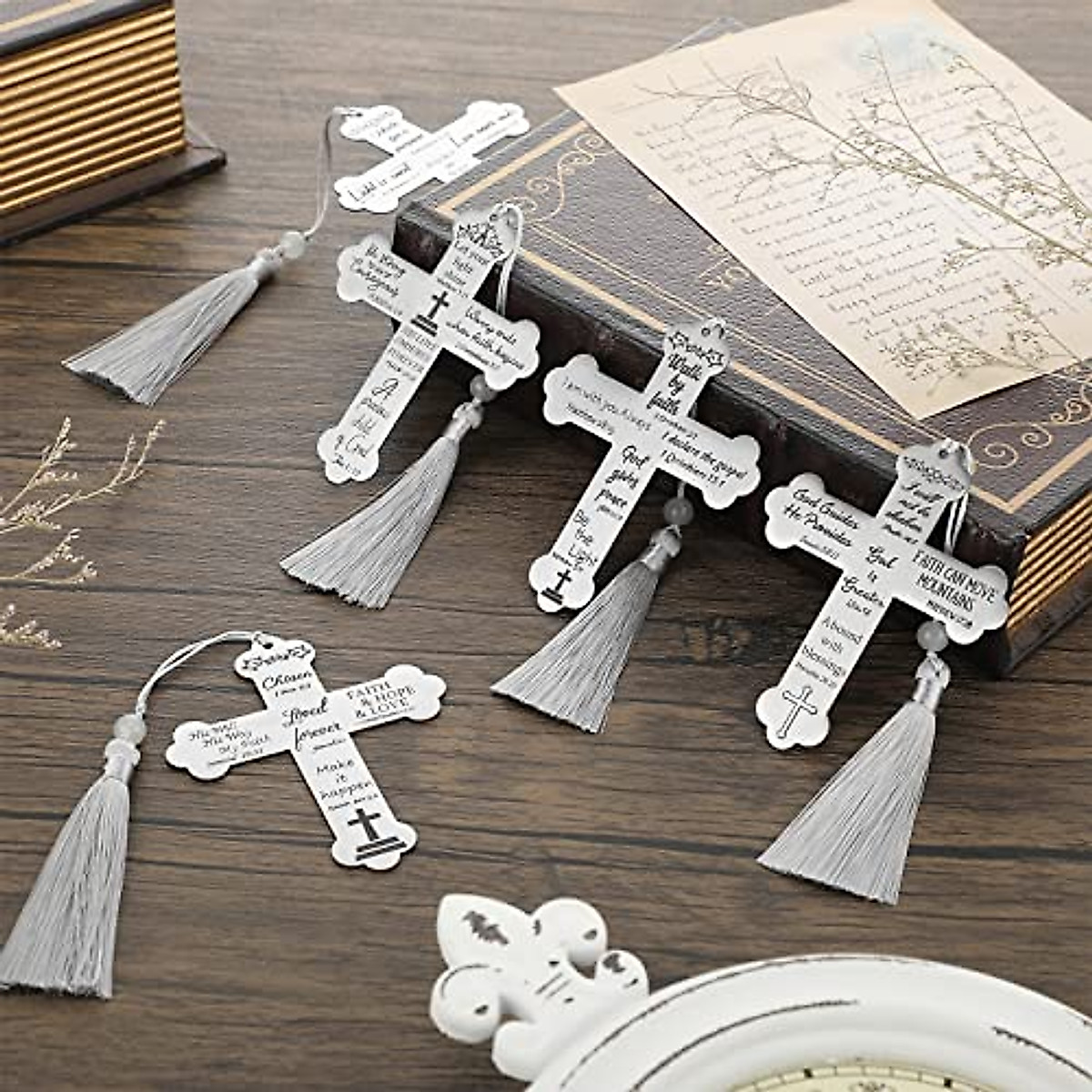 5 Pack Cross Inspirational Bookmarks with Tassel Religious Bible Verse Book Marks Ornaments Bible Bookmark Christian Bookmarks for Kids Women Men Birthday Graduation Baptism Gifts Supplies