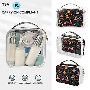 Cute Alien Planet Stars 2 Pieces Clear Makeup Cosmetic Toiletry Bags for Women Men PVC Waterproof Portable Travel Storage Carry Pouch with Gold Zippers Organizer Case for Organizing Traveling