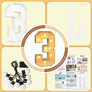imprsv 3FT Marquee Light Up Numbers, Marquee Numbers for 30th Birthday Decorations Anniversary Party Decor, Mosaic Numbers for Balloons Number 3, Marquee light up letters, Pre-Cut Foam Board Kit