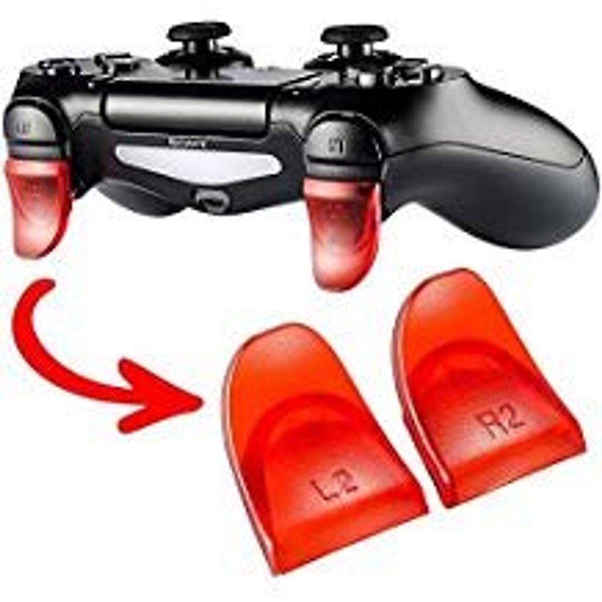 Ambertown 1 Pairs L2 R2 Trigger Extenders Buttons for Playstation 4 PS4 PS4 Slim Pro Controller (Clear Red)