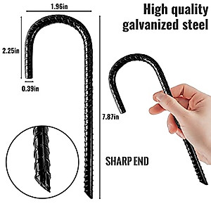 Pack 12 Rebar Stakes Heavy Duty J Hook Anchor Stakes,Ground Anchors, Ground Stakes Tent Stakes Steel Ground Anchors, Heavy Duty Garden Stakes for Chain Link Fence (Black)