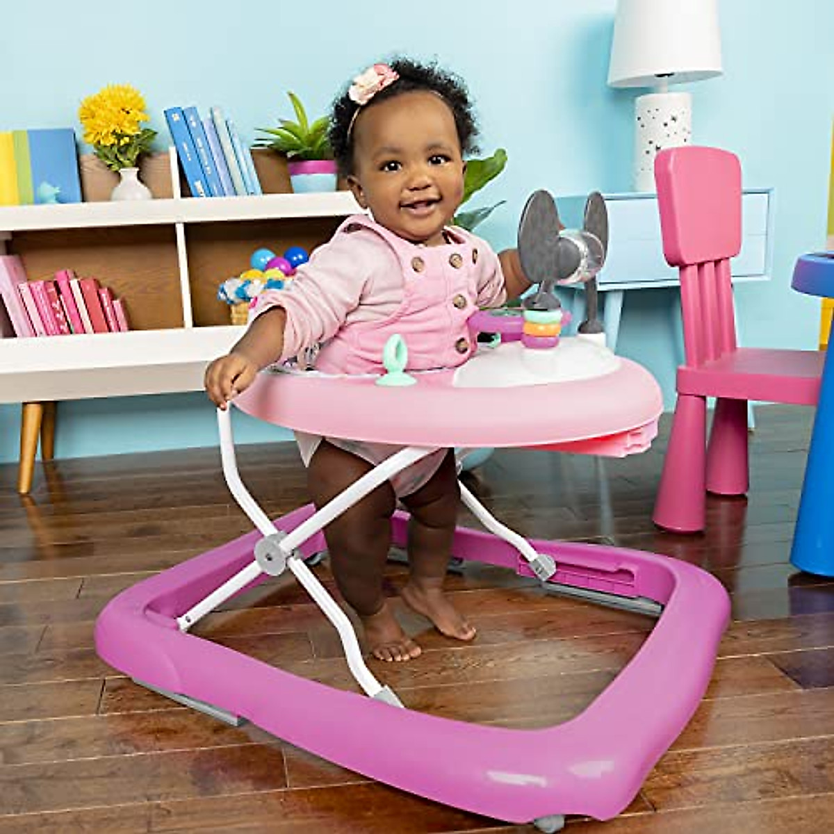 Disney Baby Minnie Mouse 2-in-1 Forever Besties Baby Walker - Easy Fold Frame and Removable-Toy Station, Age 6 Months+