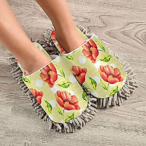 Watercolor Poppy Flower Mop Slippers Shoes Cover for Floor Cleaning Washable Dust Hair Dirty Cleaners Microfiber Mop Socks for Kitchen Office House