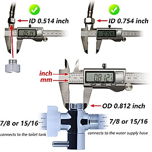 Brass Bidet T Adapter with Shut-Off Valve,3 Way 7/8 or 15/16 and 1/2 or 3/8,Metal T Valve for Bidet,Toilet Tee Connector Diverter Valve