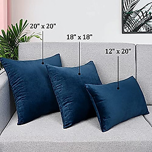 Yastouay 2 Pack Throw Pillow Covers, Navy Blue Decorative Pillow Covers, Solid Sofa Pillows, Soft Velvet Pillow Case, Square Accent Cushion Covers for Sofa Couch Bed Chair, 18 x 18 Inches