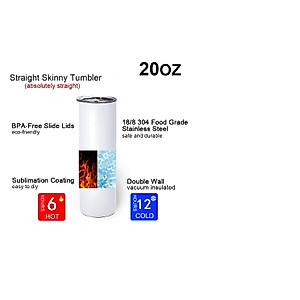2 Pack Sublimation Tumbler 20oz Blank Skinny White Flat Edge Double Wall Stainless Steel Rubber Bottom Slide Lid 2 Straws. For Heat Press Sublimation Printing