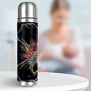 Stainless Steel Leather Vacuum Insulated Mug Rose Thermos Water Bottle for Hot and Cold Drinks Kids Adults 16 Oz
