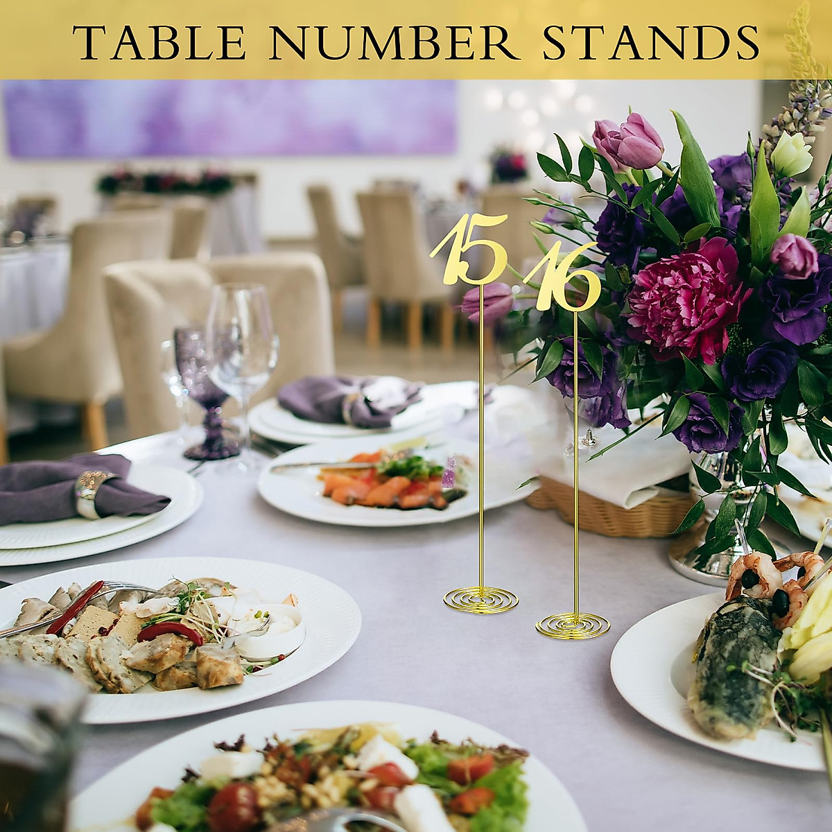 Therwen 20 Pcs Metal Table Numbers 1-20 Table Numbers for Wedding Reception 12 Inch Stainless Steel Party Table Number with Sturdy Holder Base for Banquet Wedding Party Event Catering (Gold)