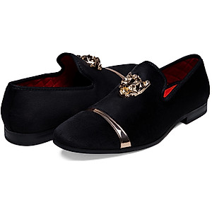 Jousen Men's Loafers Velvet Slip On Dress Men Shoes Soft Vintage Luxury Mens Wedding Party Prom Shoes for Men(AMY3020A Black 10.5)