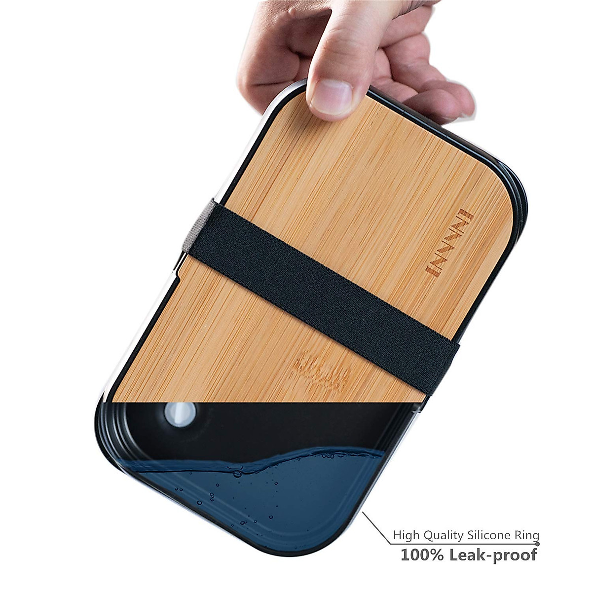 invvni Bento Box Lunch Box Containers for Adults Kids - Natural Bamboo Lid, Cutlery & Chopsticks, Microwave Safe, Dishwasher Safe, Bpa Free, Leakproof, Gifts for Women, Small