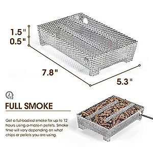Buzzlett 12 Hours Pellet Maze Smoker Tray, Perfect for Hot or Cold Meat, Cheese, Fish and Pork Smoking, 5" x 8"