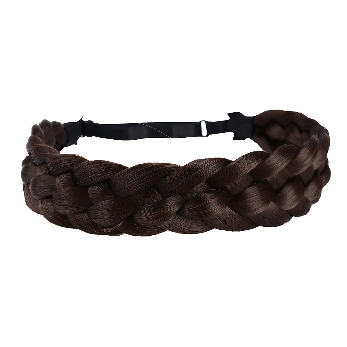 Coolcos Elastic Synthetic Chunky Hair Braid 5 Strands Braids Hair Headbands Plaited Braided Headband (Dark Brown As Image)