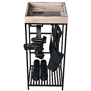 PINKBlUE American Flag Tactical Duty Gear Rack with Gun Storage Drawer – Police Storage Shelf with Firearm Storage & Law Enforcement Organizer-Veterans &Police Gift (Wood Color-Customize)