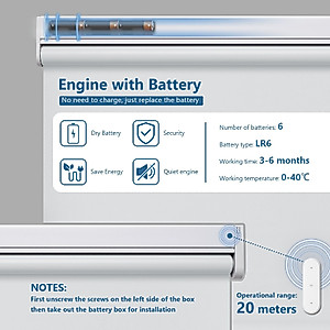 Grandekor Motorized Roller Shade with Remote Control,Motorized Blinds 100% Blackout Electric Shades, Cordless Window Blinds Shades for Bedroom Living Room Office,White,W35 xH72