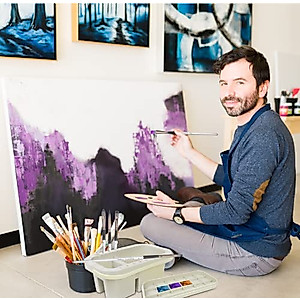 DUGATO Paint Brush Cleaner Washer, Multifunction Painting Brush Basin Holder and Organizer width Tray Palette Lid & 2 Art Sponges for Acrylic, Watercolor, Oil, Gouache Painting